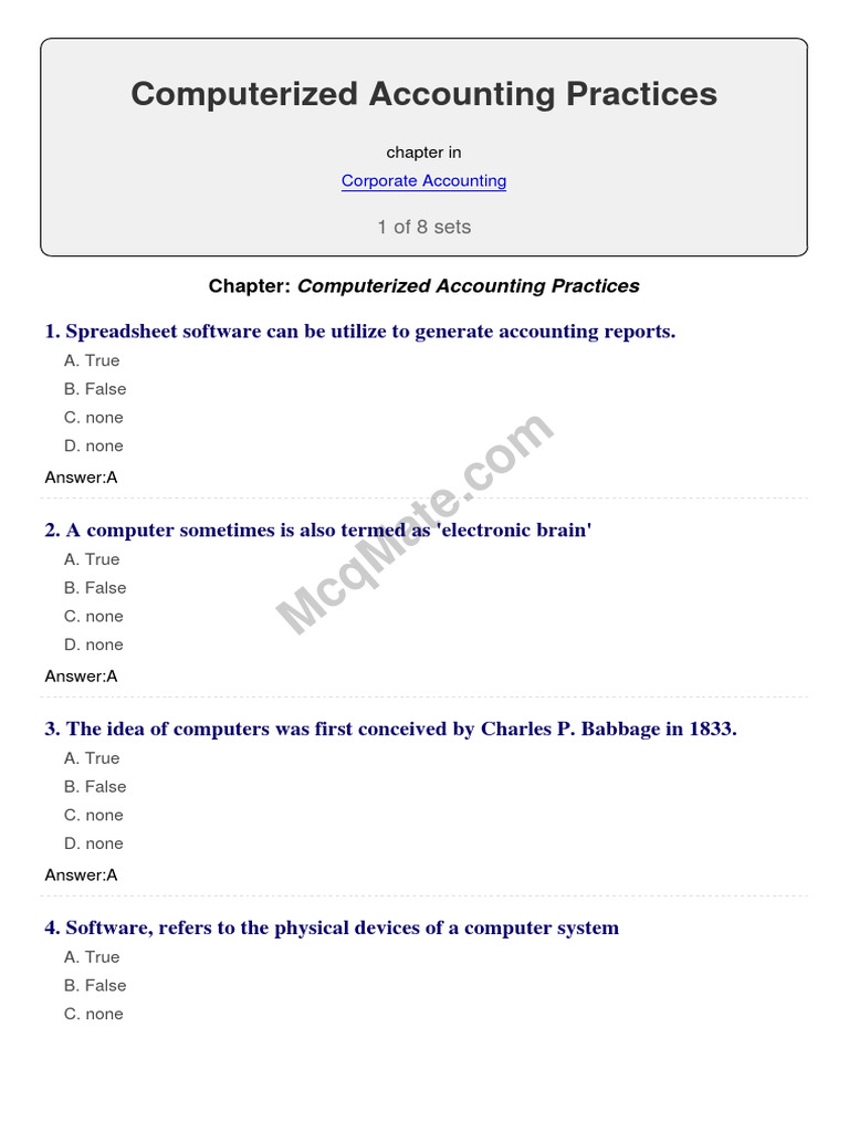 Computerized Accounting MCQs | PDF