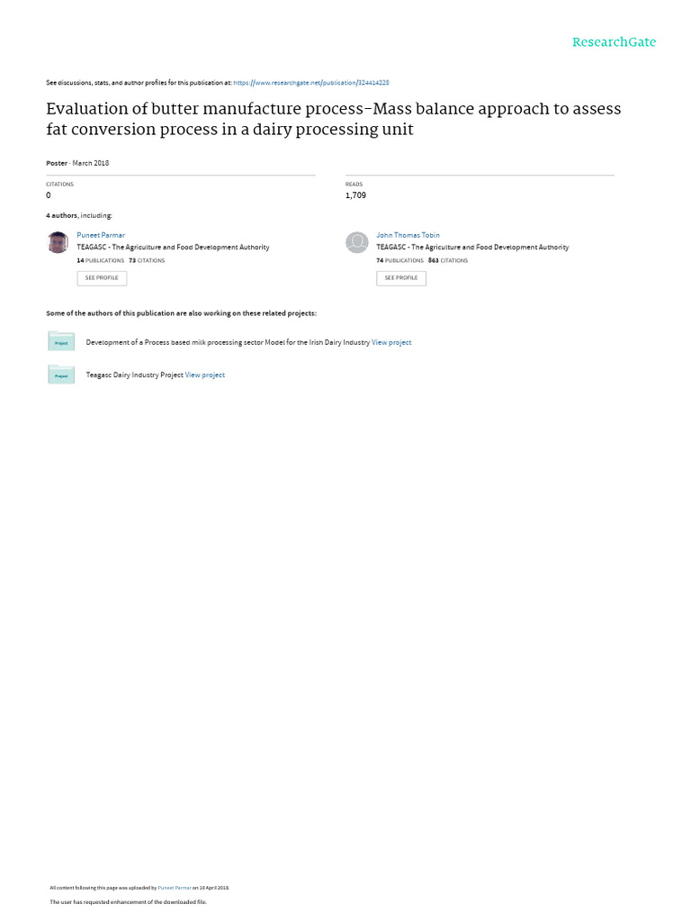 Evaluation_of_butter_manufacture_process-Mass_bala | PDF | Butter | Milk