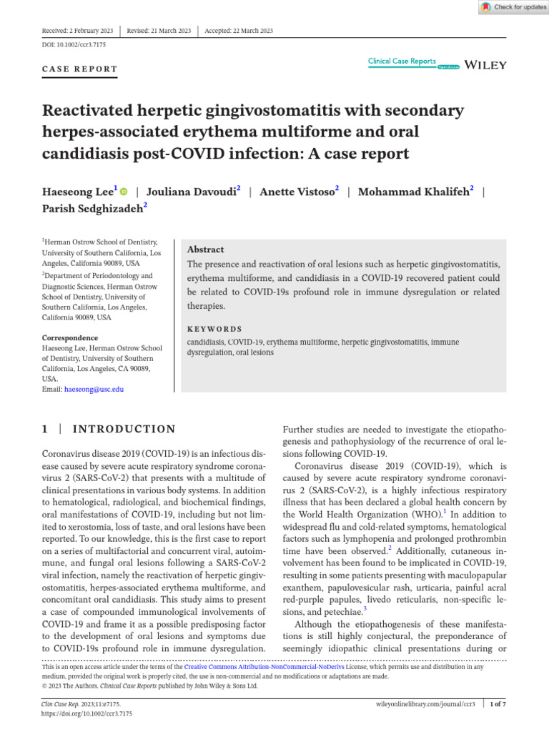 Clinical Case Reports - 2023 - Lee - Reactivated Herpetic ...