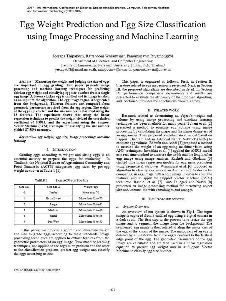 Egg Weight Prediction and Egg Size Classification using Image Processing and Machine Learning ...