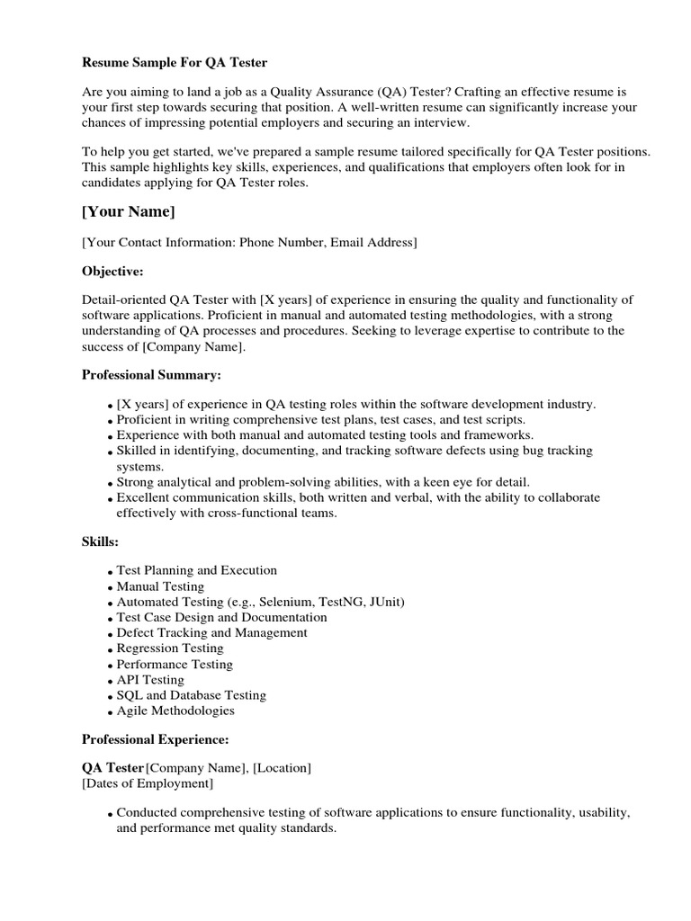 QA Tester Resume Sample Guide | PDF | Software Testing | Résumé