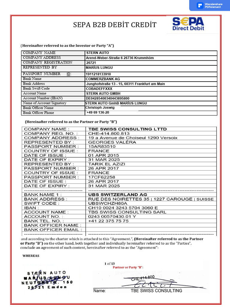 Sepa b2b Debi̇t Credi̇t Mandate-1.Pdf0.Pdf1.Pdf001 | PDF | Investing ...