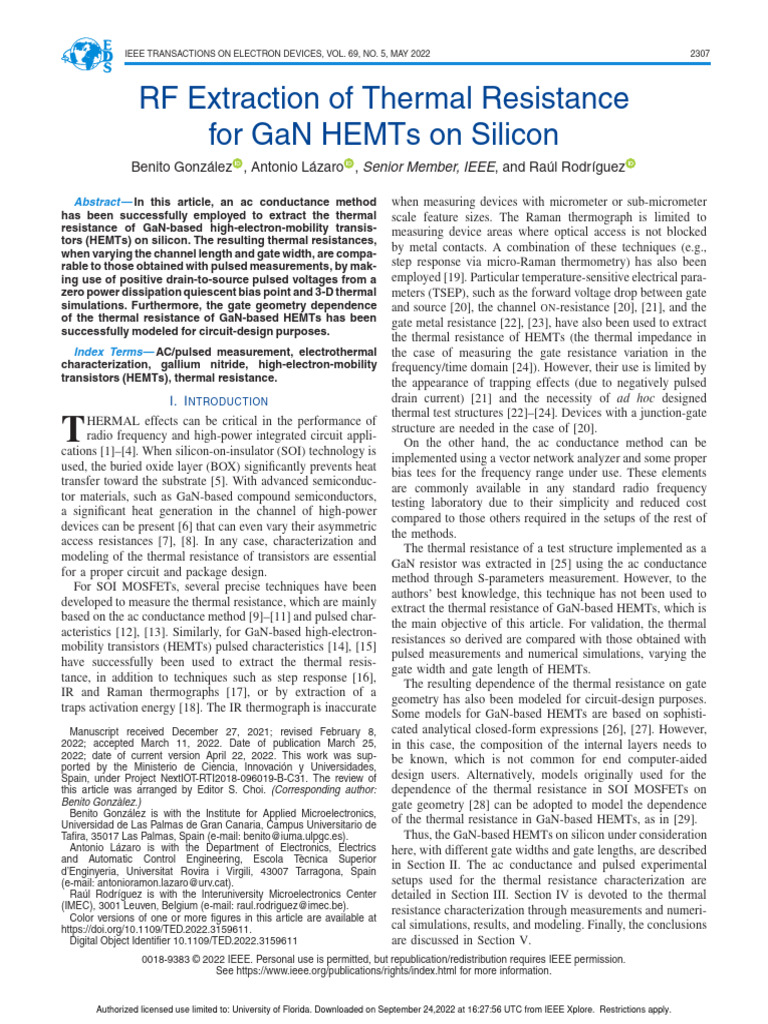 RF Extraction of Thermal Resistance For GaN HEMTs On Silicon | PDF | Field Effect Transistor ...