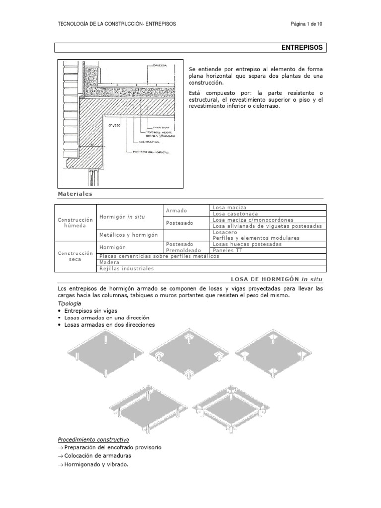 Tipos y Construcción de Entrepisos | PDF | Hormigón | Hormigón pretensado