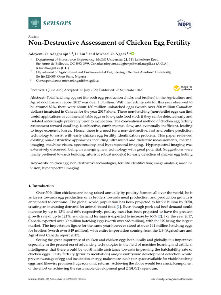 Non Destructive Assessment Of Chicken Egg Fertility Pdf Ovary