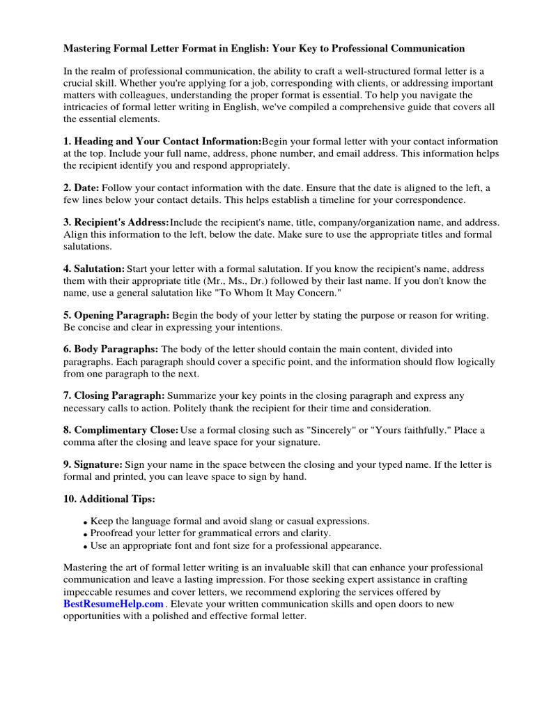 Formal Letter Writing Guide in English | PDF
