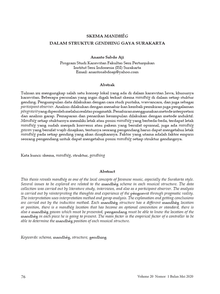 Skema Mandhêg dalam Gendhing Surakarta | PDF | Kajian Bahasa Asing | Seni