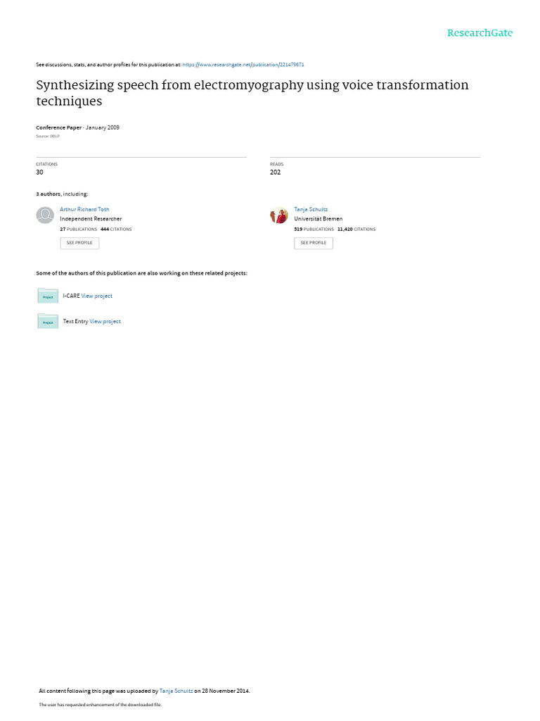 Synthesizing Speech From Electromyography Using Voice Transformation Techniques | PDF | Speech ...