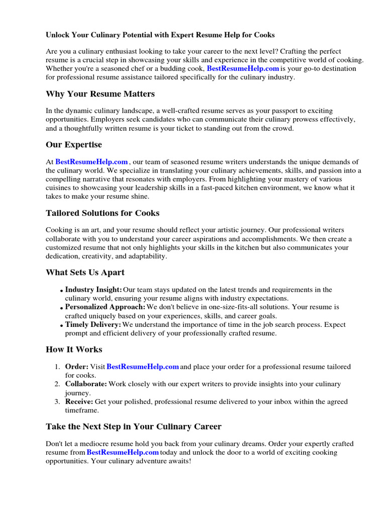 Resume Help For Cooks Reddit | PDF | Chef | Résumé