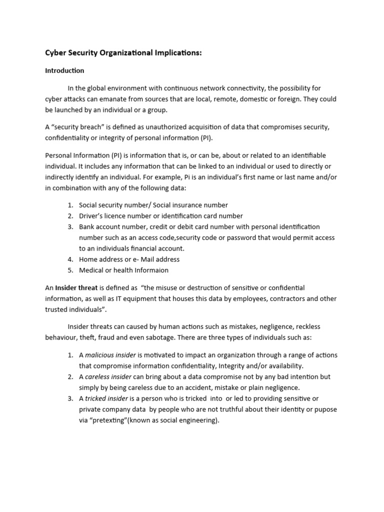 Cyber Security Organizational Implications | PDF | Security | Computer ...