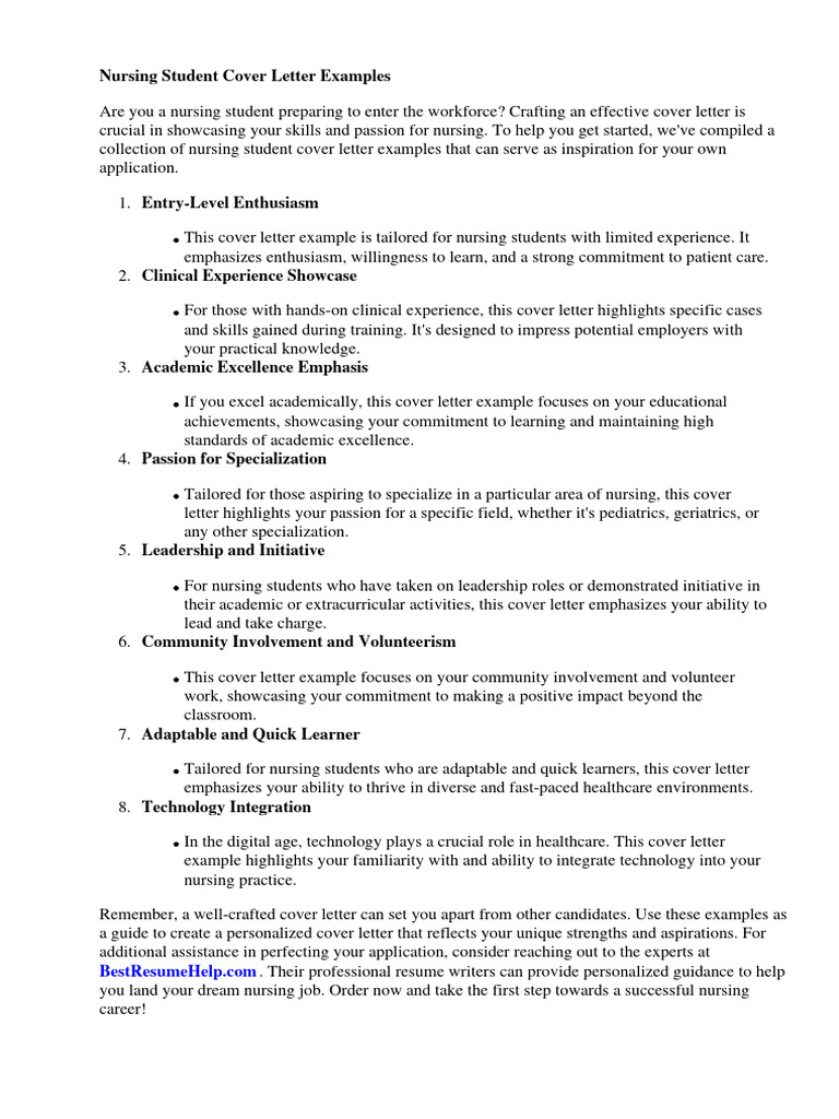 Nursing Student Cover Letter Examples | Download Free PDF | Nursing ...