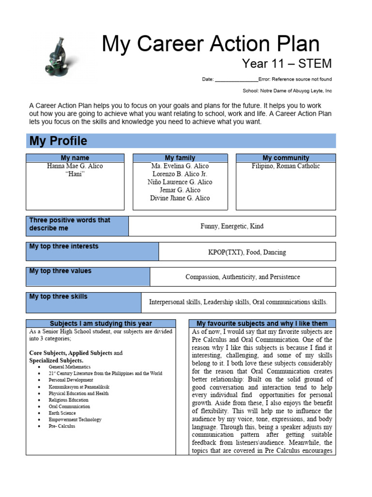 Comprehensive-Career-Action-Plan HANNA | PDF | Communication | Learning