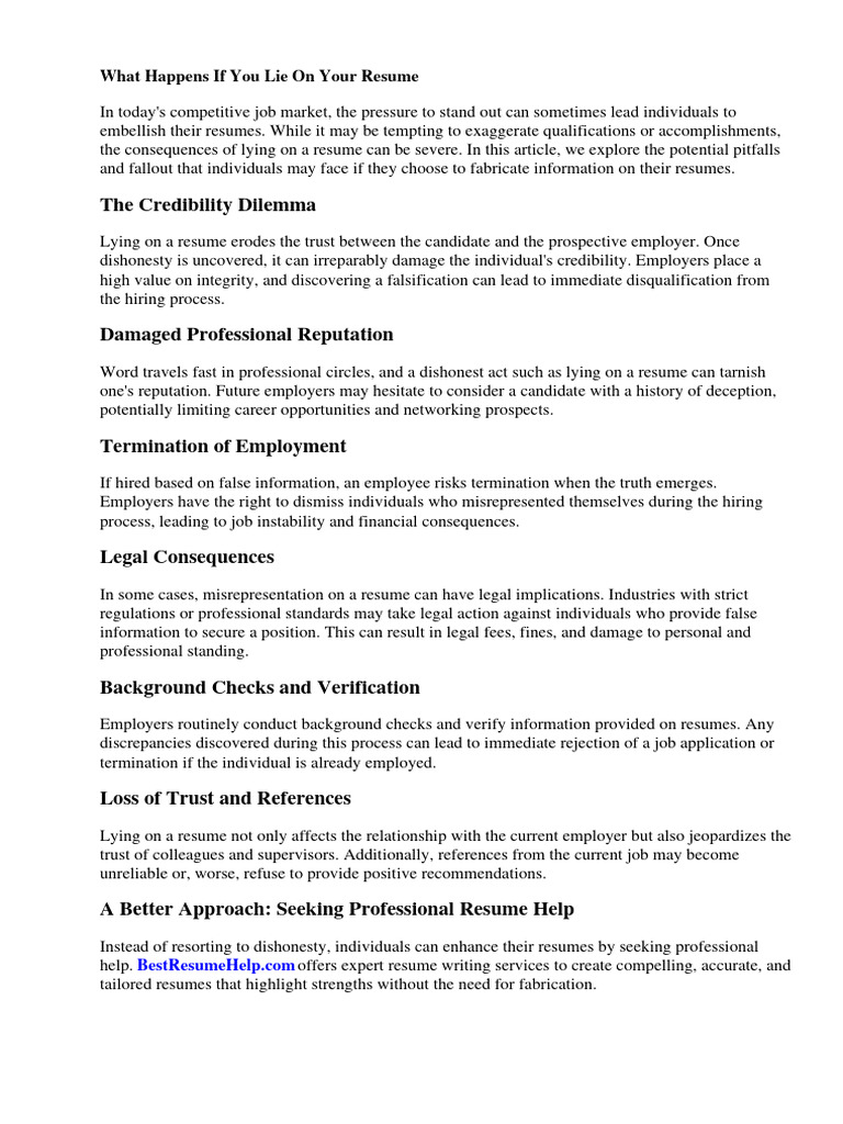 What Happens if You Lie on Your Resume | PDF