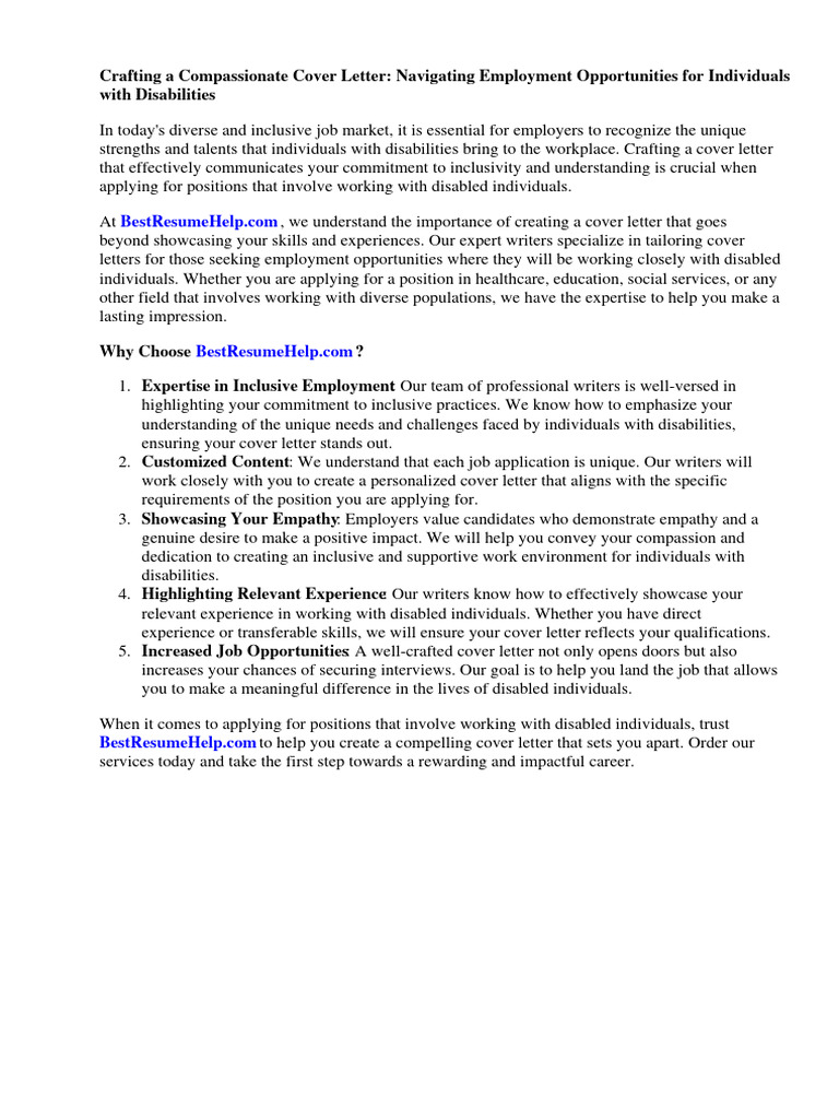 Cover Letter Working With Disabled Adults | PDF | Disability | Employment
