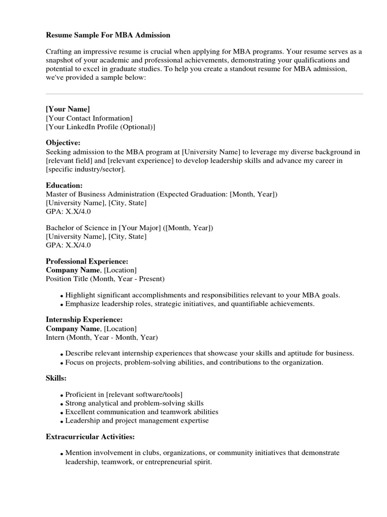 MBA Admission Resume Sample Guide | PDF | Résumé | Master Of Business ...