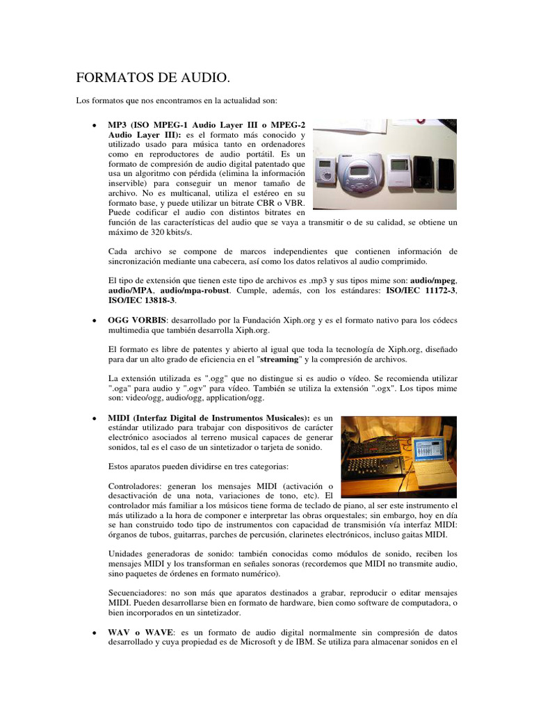 Guía de formatos de audio actuales | PDF | Multimedia | Datos de computadora