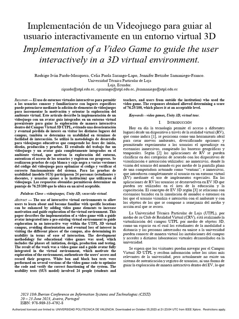 Implementation of A Video Game To Guide The User Interactively in A 3D ... Implementation of A Video Game To Guide The User Interactively in A 3D ...