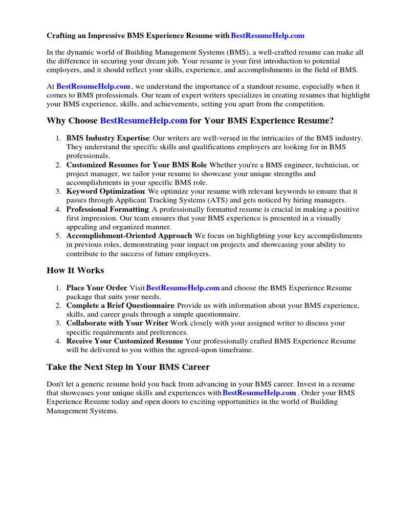 Bms Experience Resume | Download Free PDF | Résumé | Cloud Computing