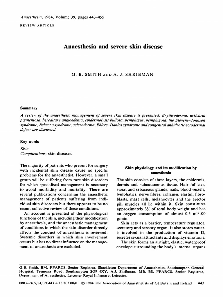 Anaesthesia - May 1984 - SMITH - Anaesthesia and Severe Skin Disease ...