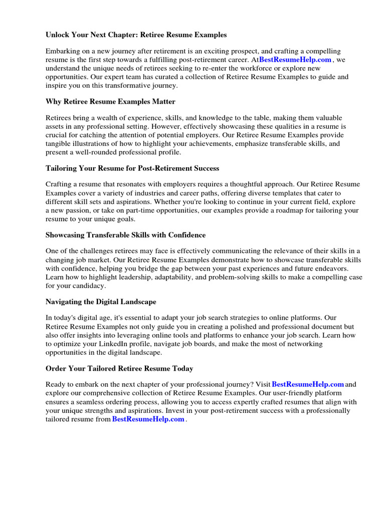 Retiree Resume Examples | PDF | Résumé | Retirement