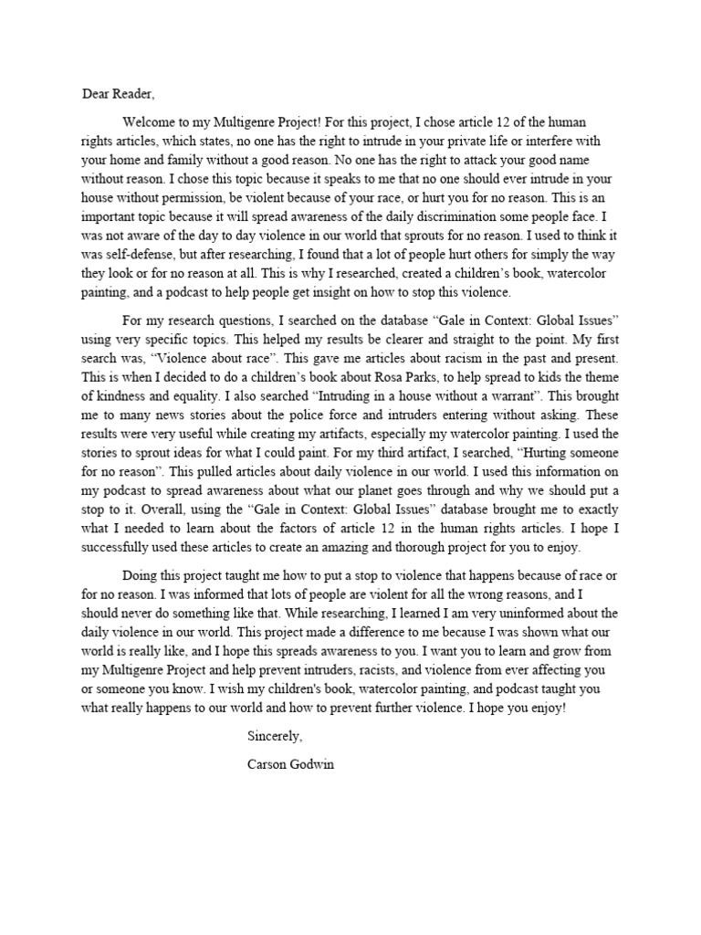 Dear Reader Letter For MGP 1 | PDF | Social Science