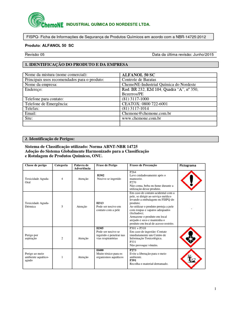 Alfanol 50 SC Fispq | PDF | Química | Embalagem e rotulagem
