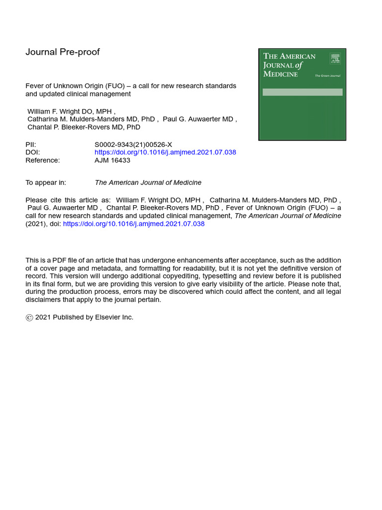 FUO New Research Standards Anda Updated Clinical Management | PDF ...