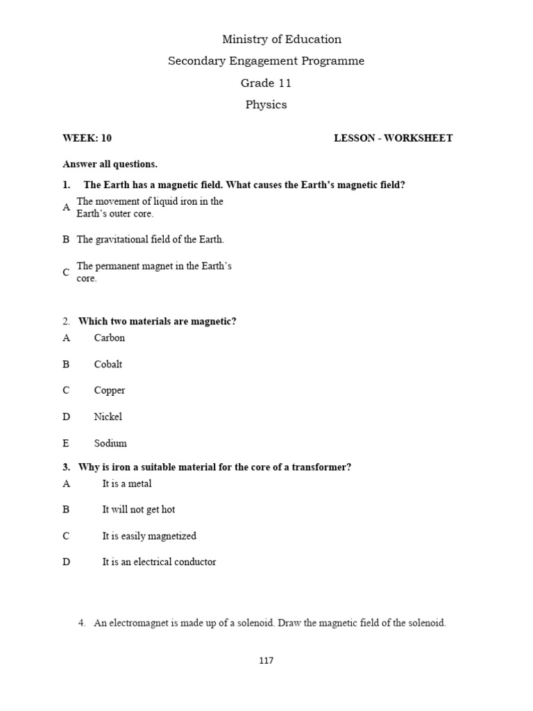 Grade 11 Physics Week 10 Lesson 1 Worksheet 1 and Answersheet | PDF ...