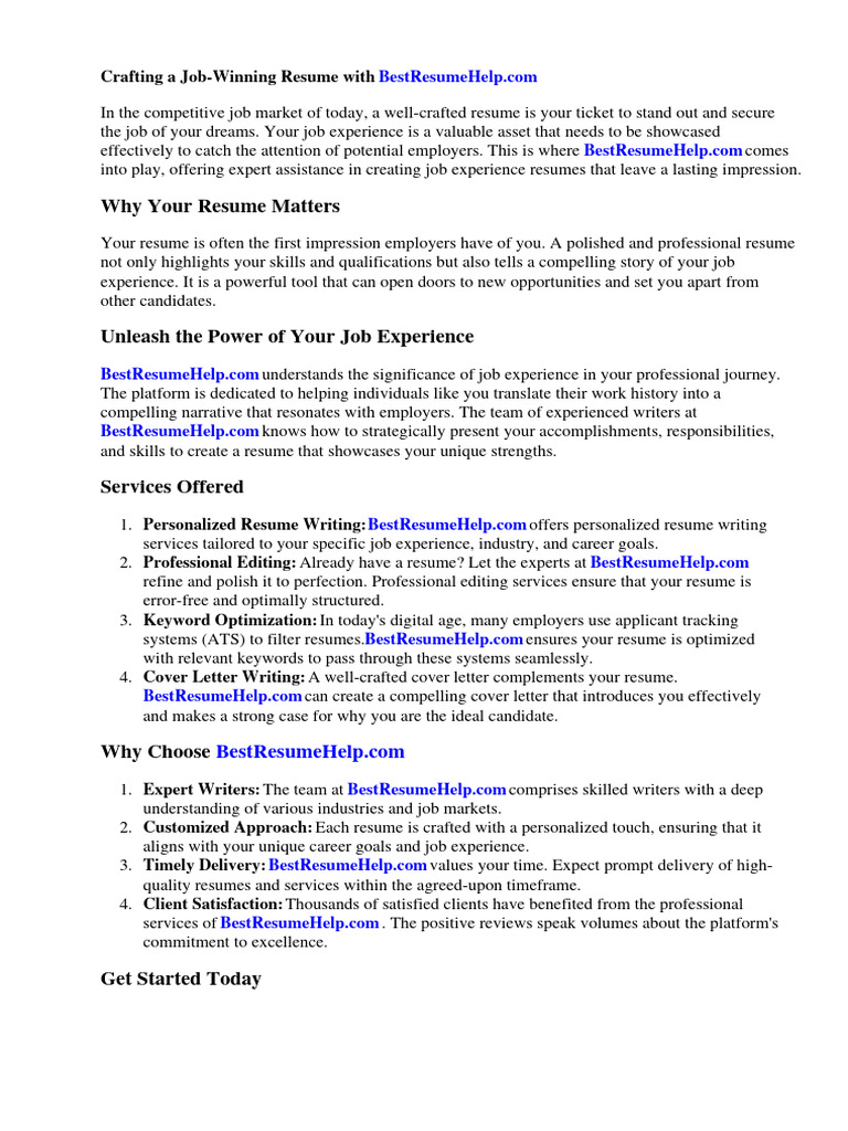 Job Experience Resume | PDF | Résumé | Experience