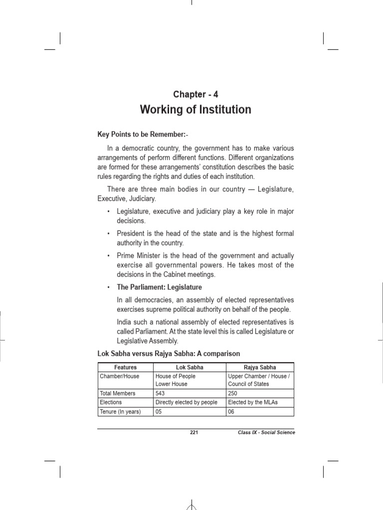 9 SM SST C04 Working of Institution | PDF | Cabinet (Government ...