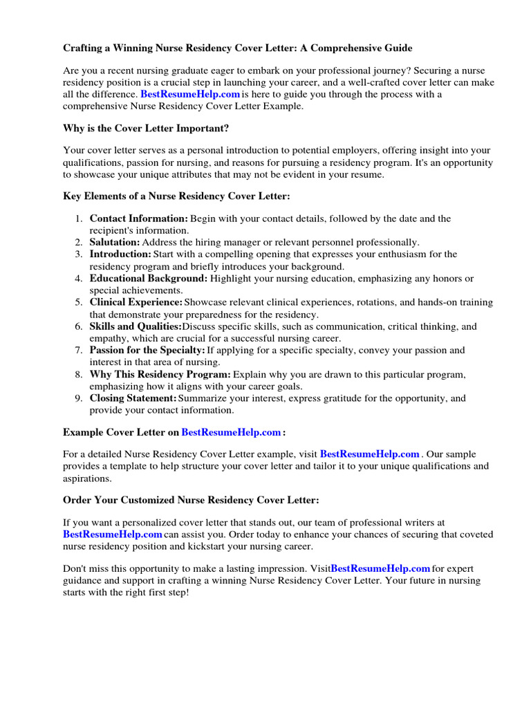 Nurse Residency Cover Letter Example | PDF | Nursing | Résumé