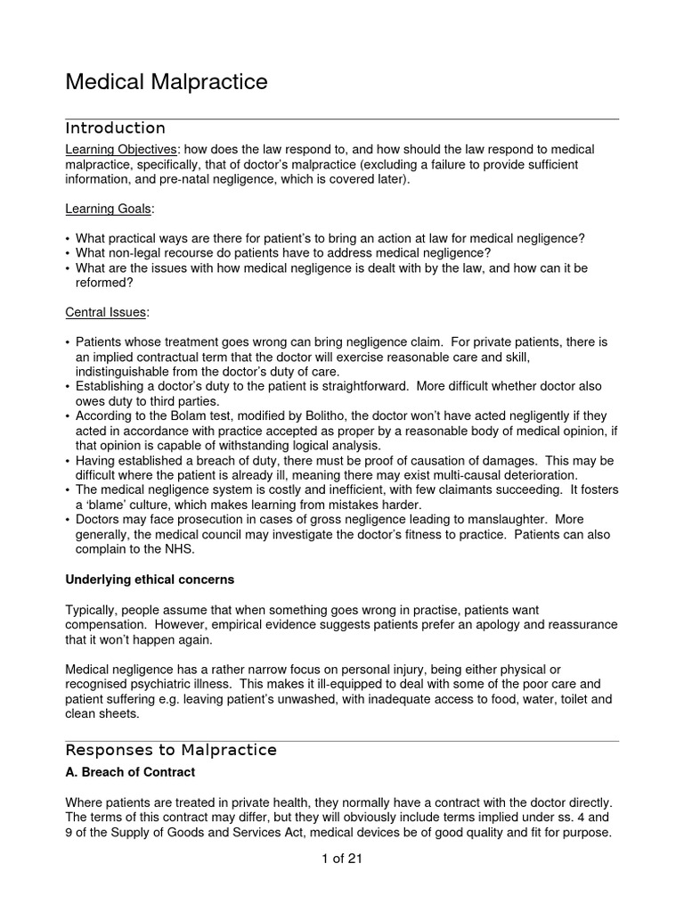 Medical Negligence Sample | PDF | Negligence | Standard Of Care