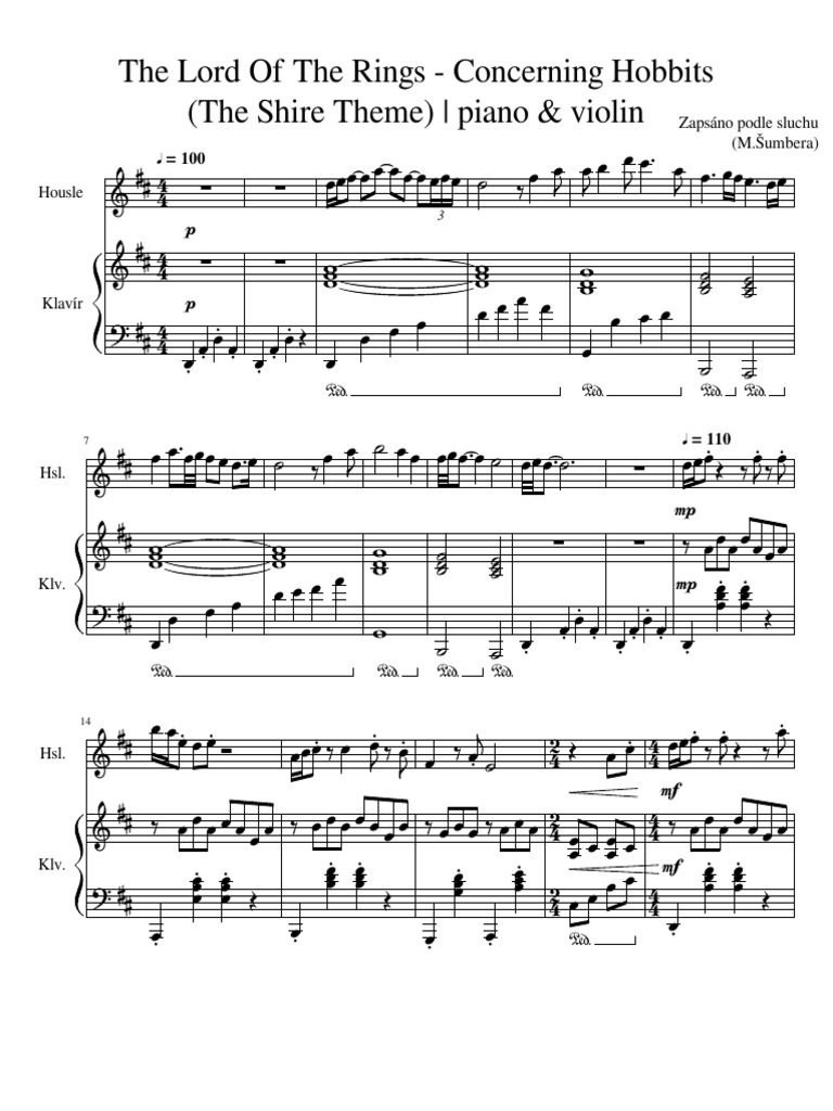 The Lord of The Rings - Concerning Hobbits The Shire Theme Piano Violin ...