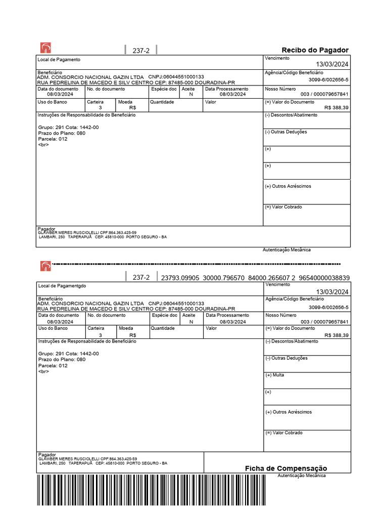 Boleto GLAWBER | PDF | Dinheiro | Bancos