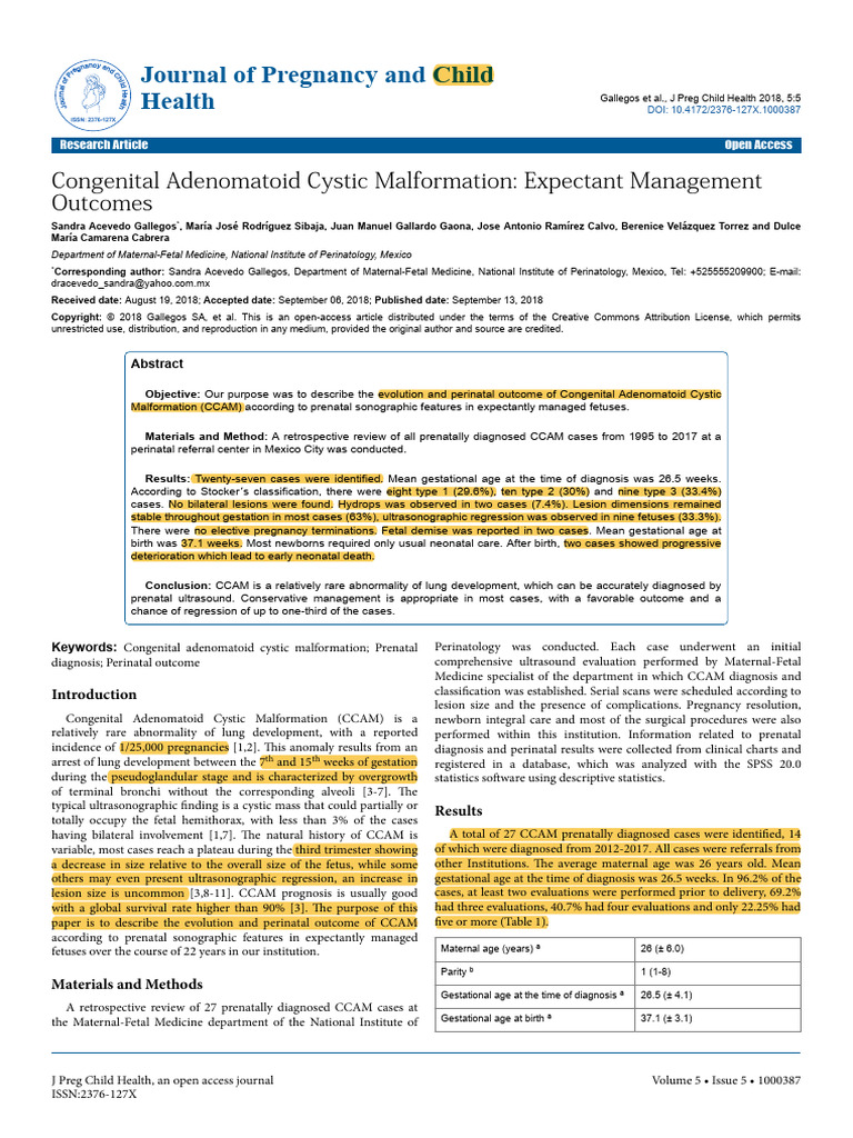 CCAM. Expectant Management Outcomes | PDF | Prenatal Development ...