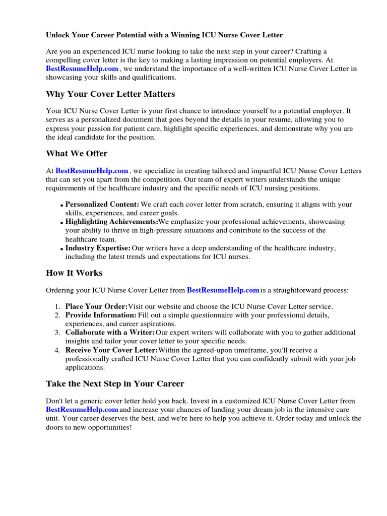 Icu Nurse Cover Letter Sample | PDF | Nursing | Résumé