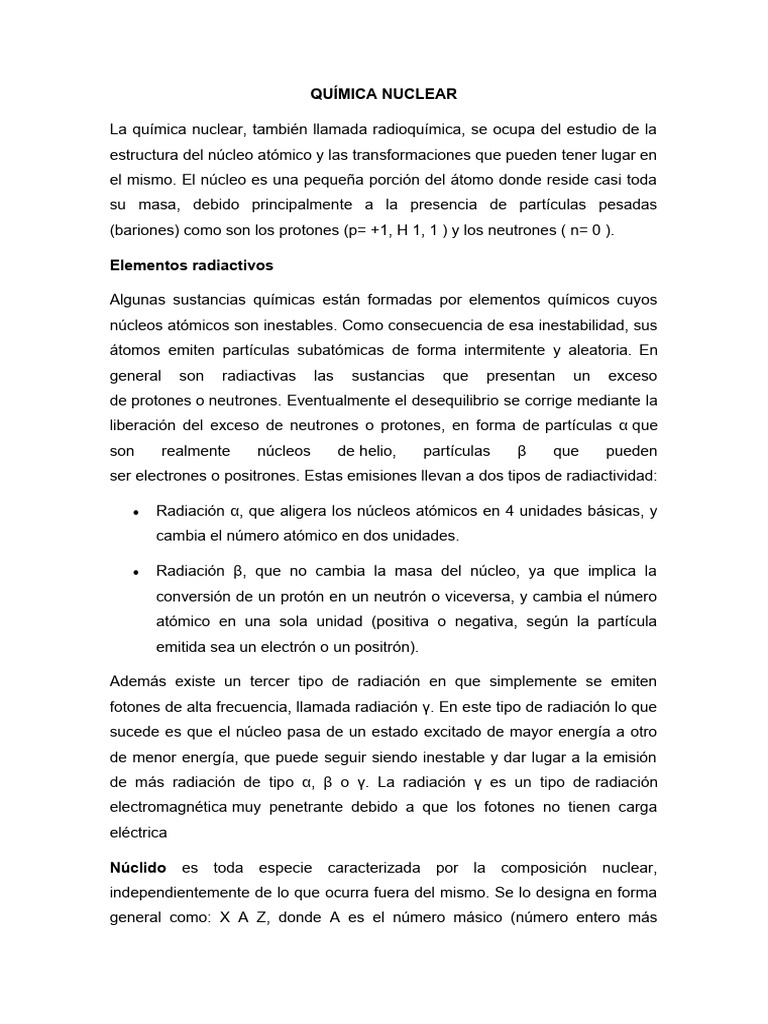 Quimica_Nuclear | PDF | Desintegración radioactiva | Neutrón