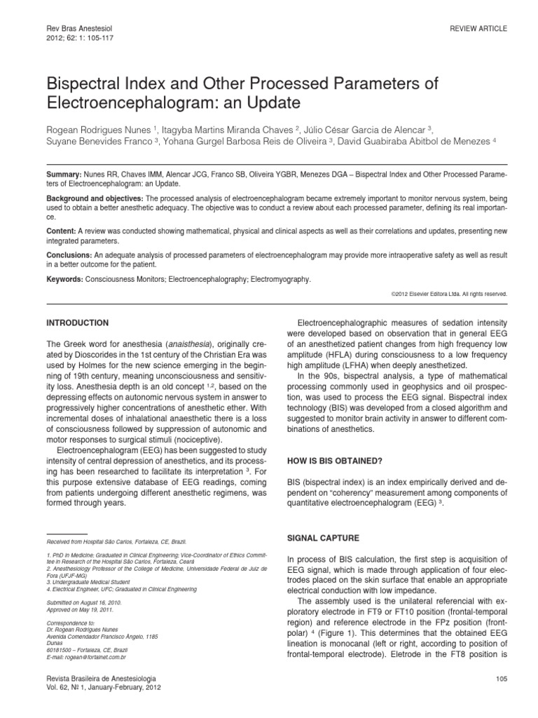 Bispectral Index and Other Processed Parameters of Electroencephalogram - An Update | PDF ...