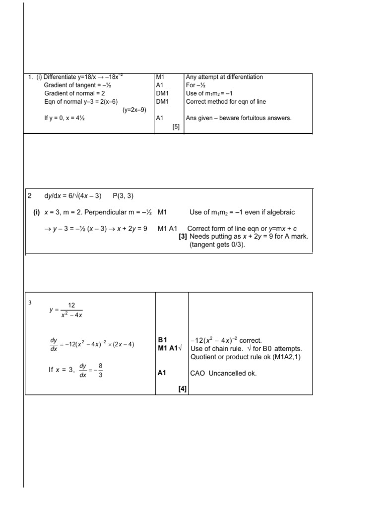 D1 Diff With Normal & Tangents QP Edited MS | PDF | Differential Calculus | Elementary Geometry