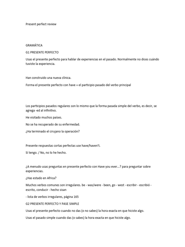 Guía de Gramática: Presente Perfecto | PDF | Sustantivo | Hospital