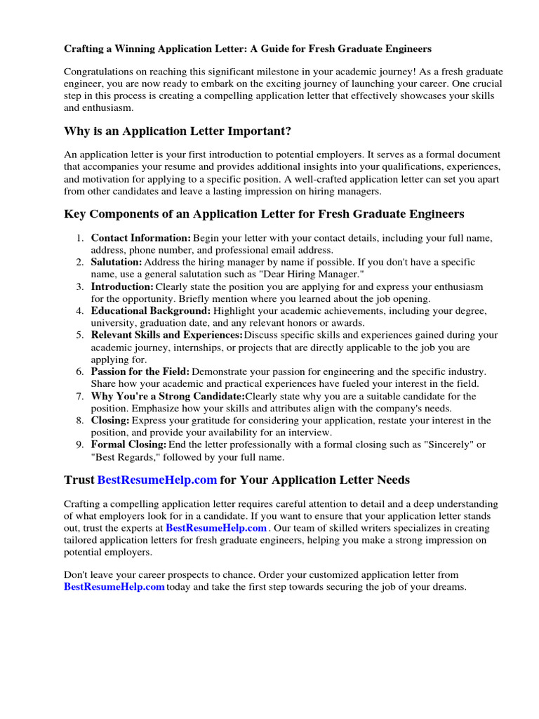 Application Letter Sample For Fresh Graduate Engineer | PDF | Résumé