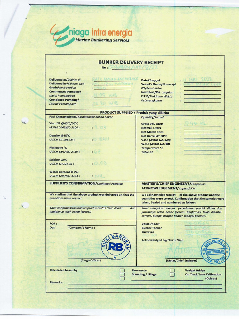 Bunker Delivery Note | PDF