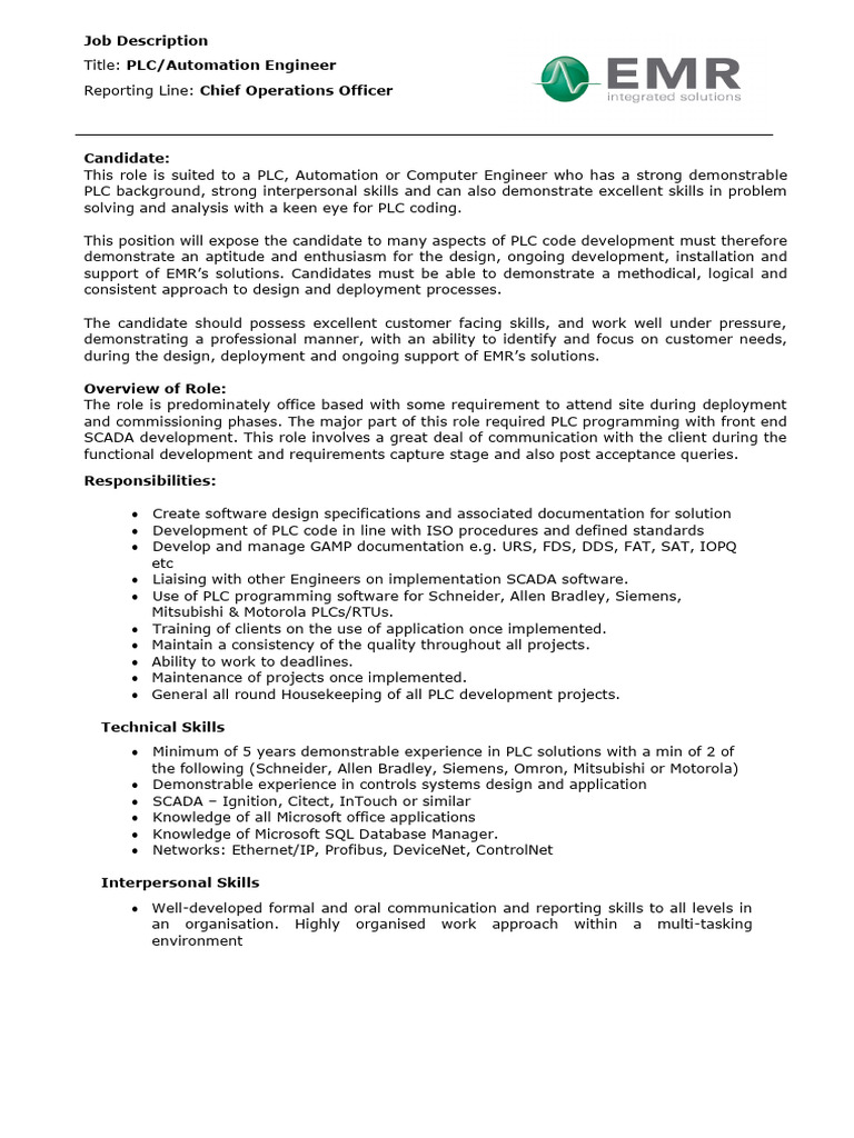 PLC Automation Engineer | PDF | Programmable Logic Controller | Scada PLC Automation Engineer | PDF | Programmable Logic Controller | Scada