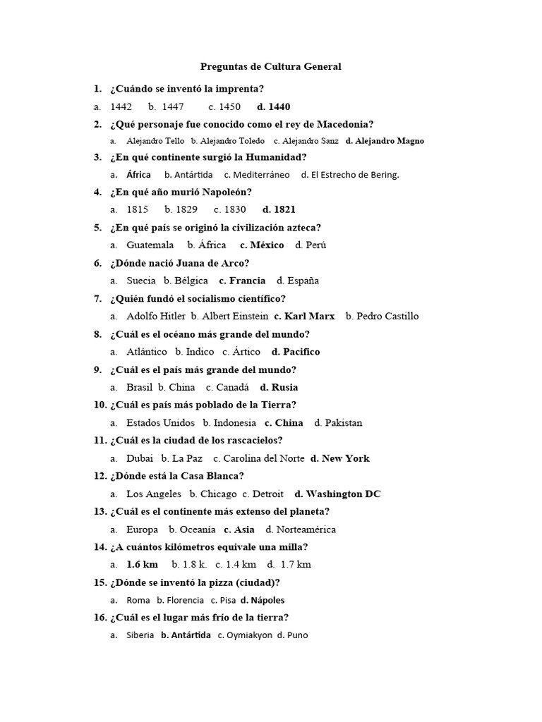 Preguntas Cultura General | PDF | Perú | Rectángulo