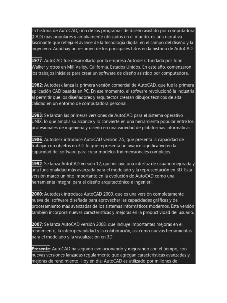 La Historia de AutoCAD | PDF | Cad automático | Autodesk