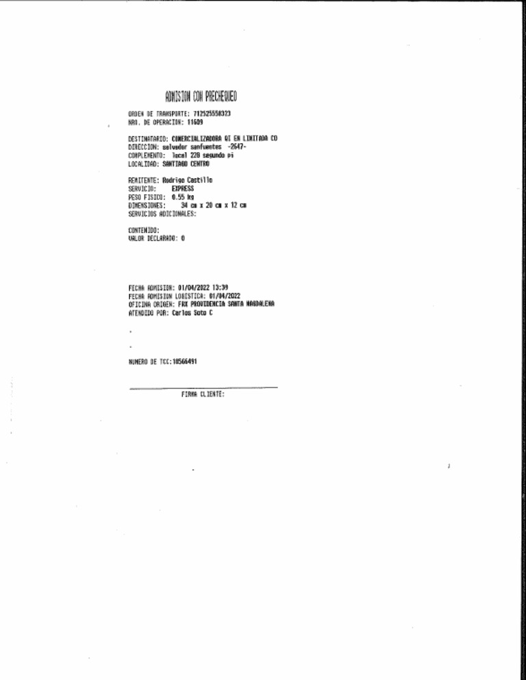 Orden de Transporte | PDF