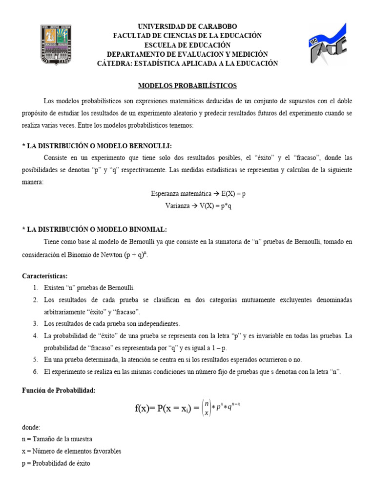 Modelos probabilísticos | PDF | Distribución normal | Probabilidad