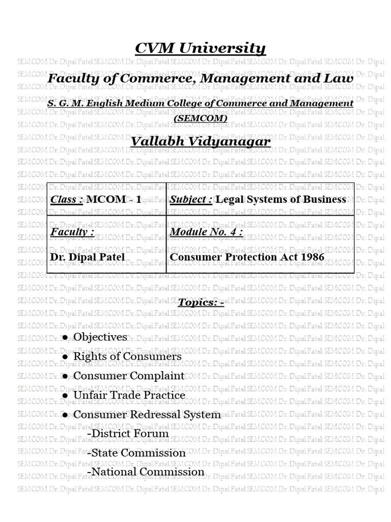 Legal Systems of Business - MCOM - 1 - Unit-4 | PDF | Consumer Protection | E Commerce