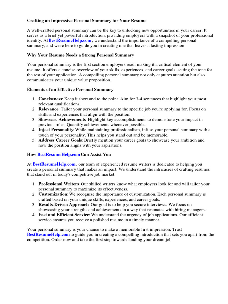 Personal Summary Resume | PDF | Résumé | Recruitment