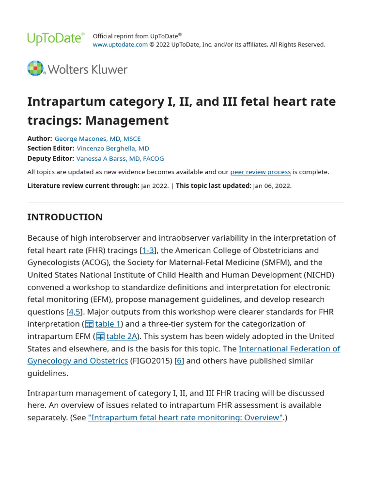 Intrapartum Category I, II, and III Fetal Heart Rate Tracings ...
